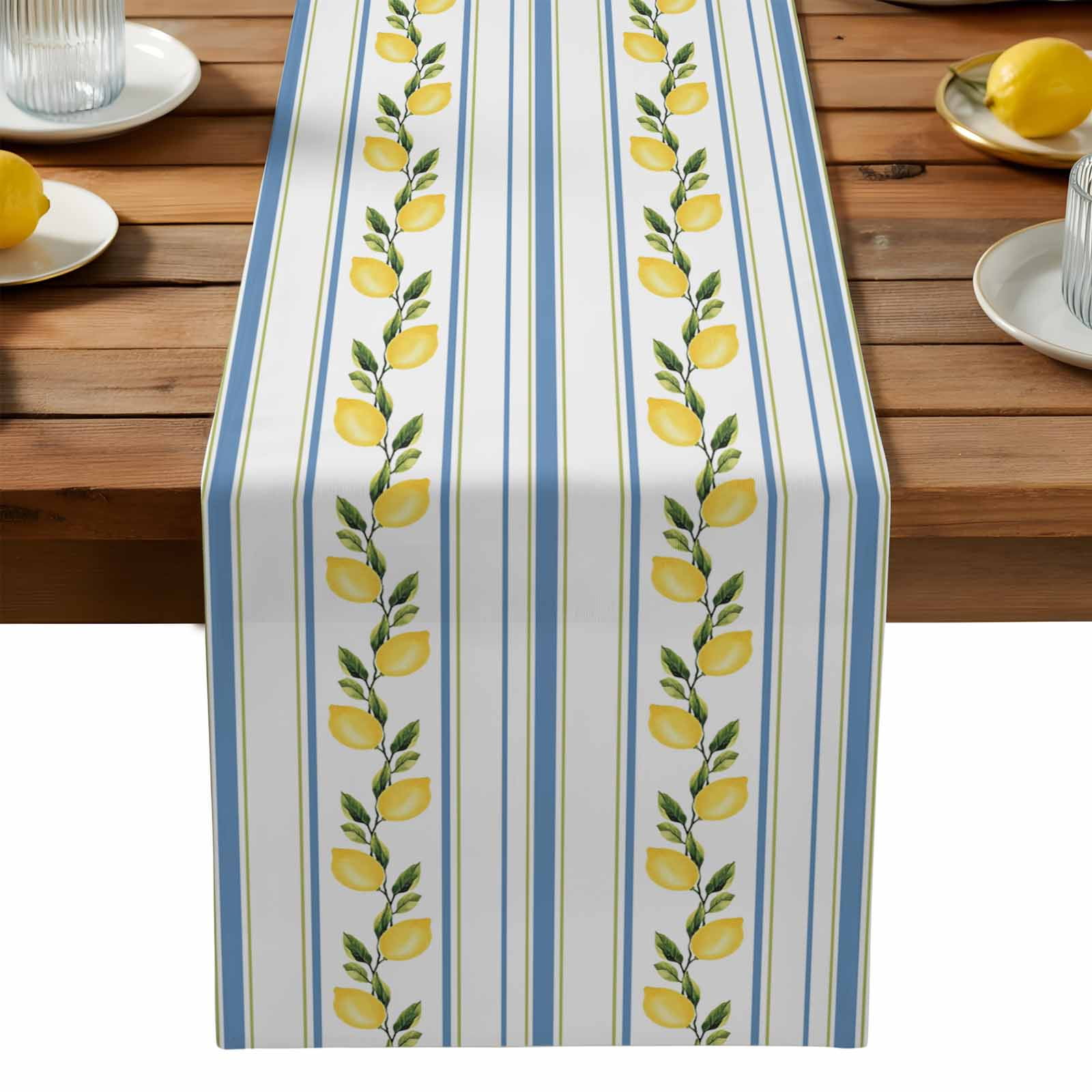 Lemon Striped Cotton Linen Table Runner for Dining Kitchen, Yellow ...