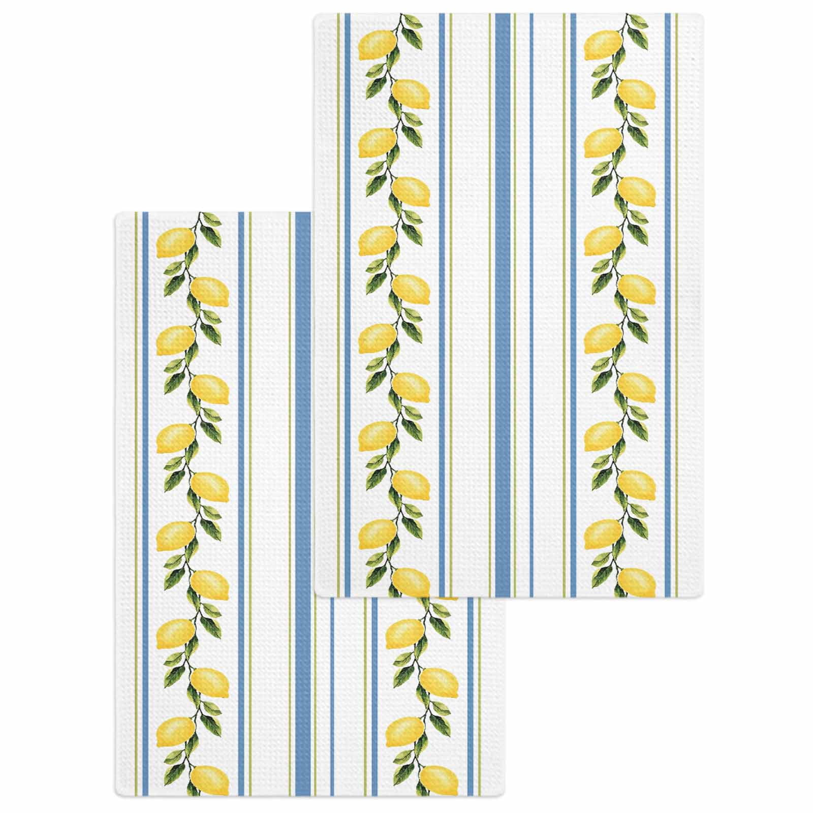 Lemon Striped Kitchen Dish Towels for Drying Dishes Set of 2, Yellow ...