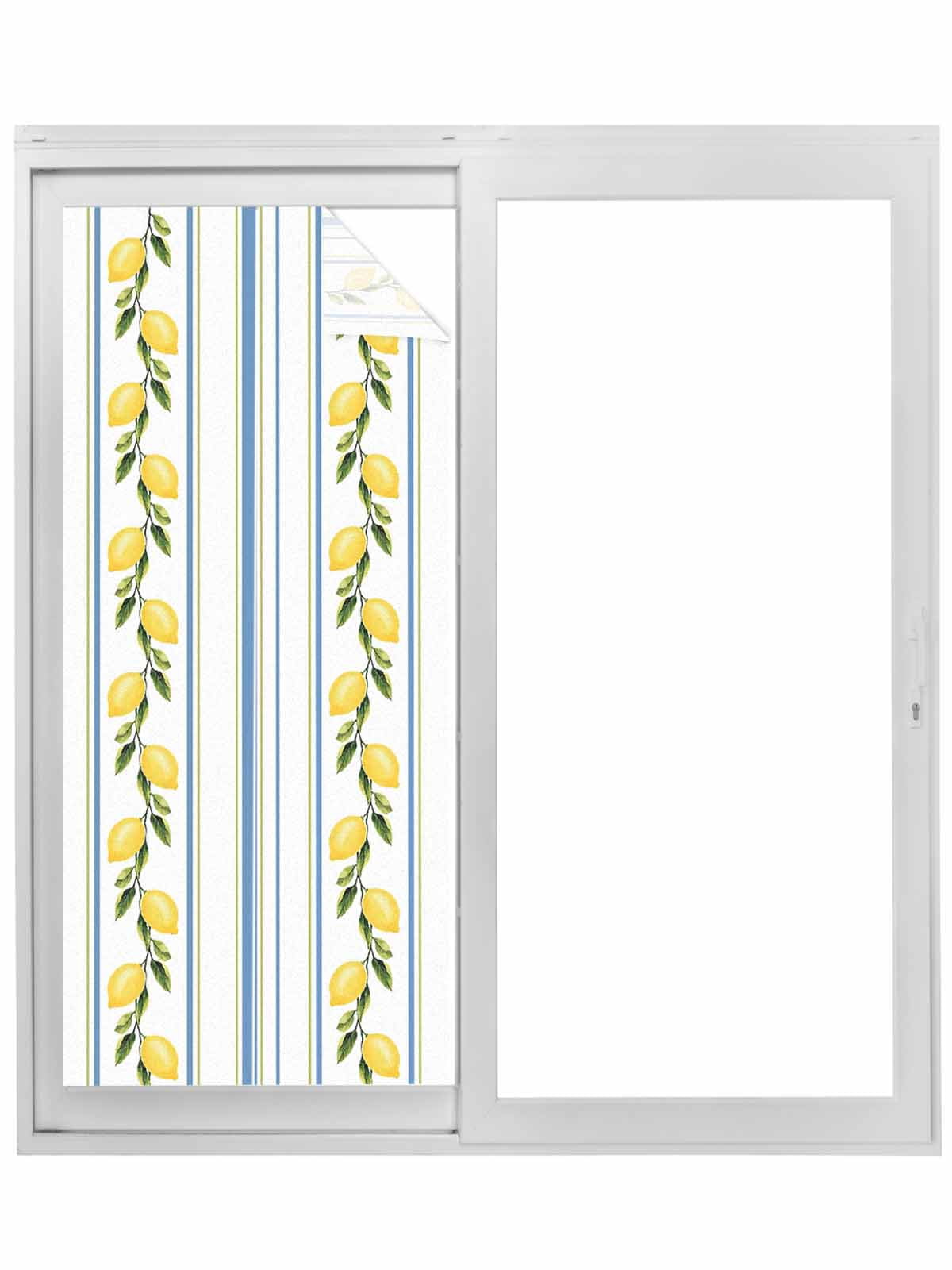 Lemon Striped Window Privacy Film, Yellow Fruit Blue White Geometric ...