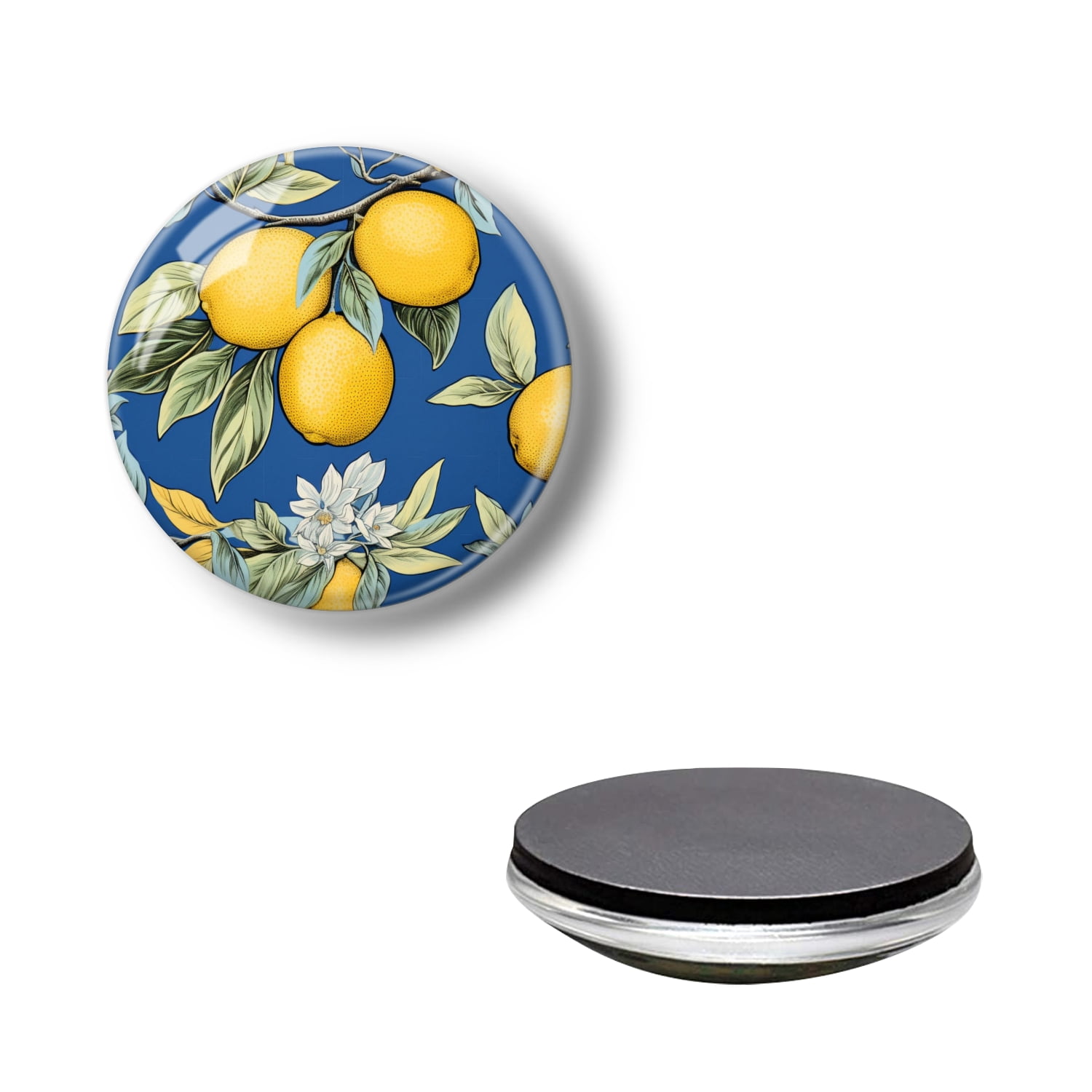 Lemon Strong Magnetic Glass Refrigerator Magnets, Lemons and Blossoms ...