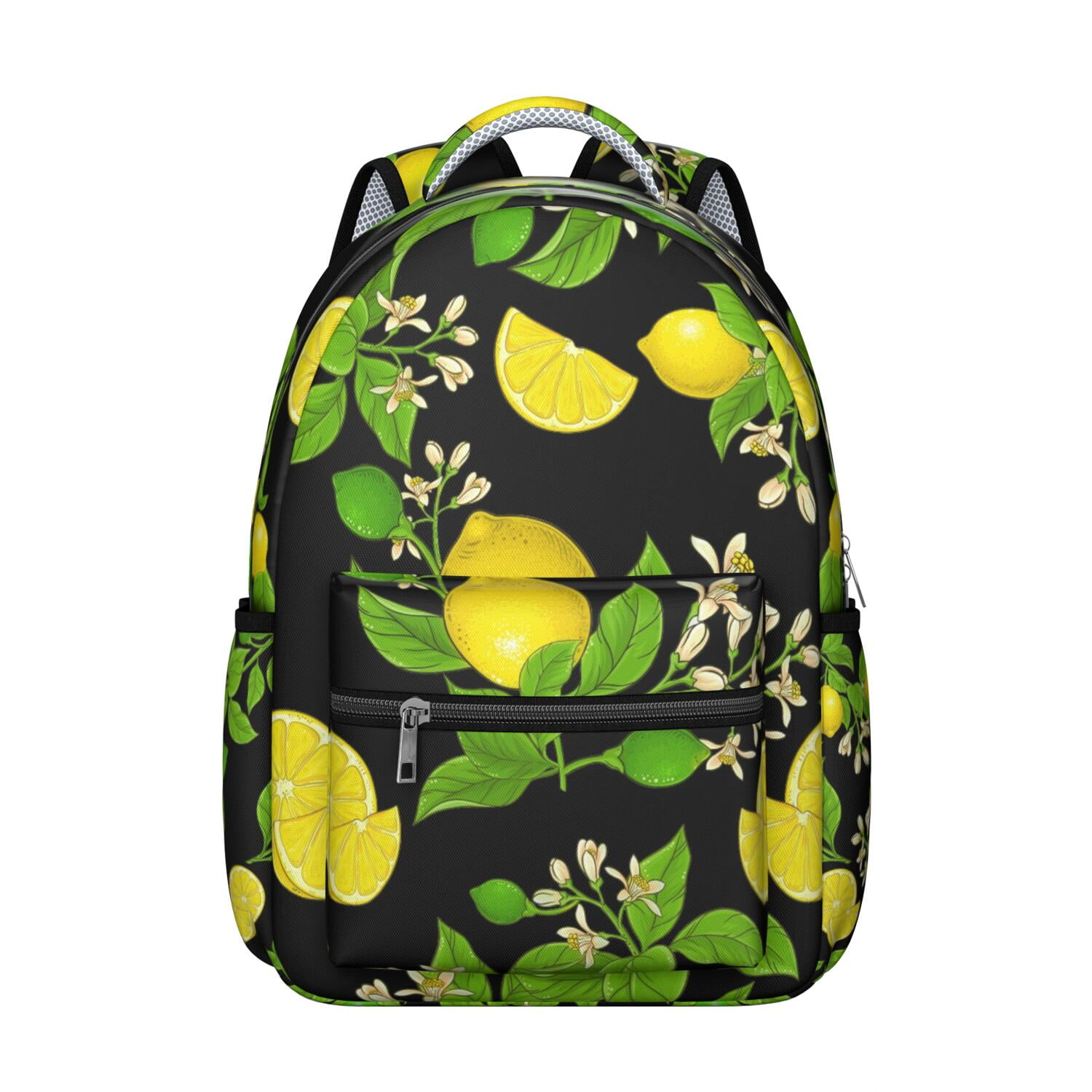 Lemon Students Backpack Cute Yellow Fruit Summer School Bag with Modern Retro Vintage I Love ...