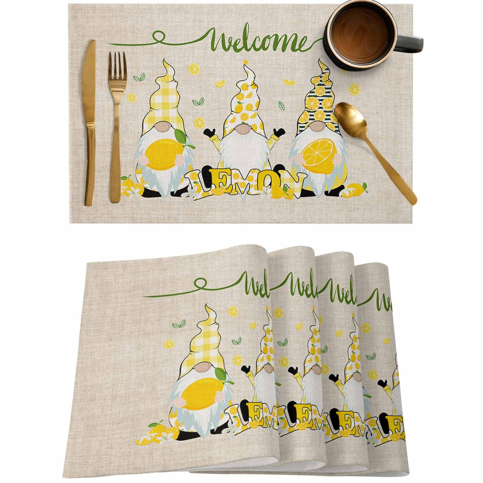 Lemon Summer Dwarf Placemats Set of 4,Wipeable Washable Table Mats for ...