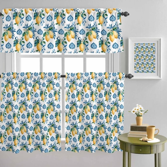 Lemon Summer Flower Baroque Style Curtain Tier and Valance Set 3 Piece ...