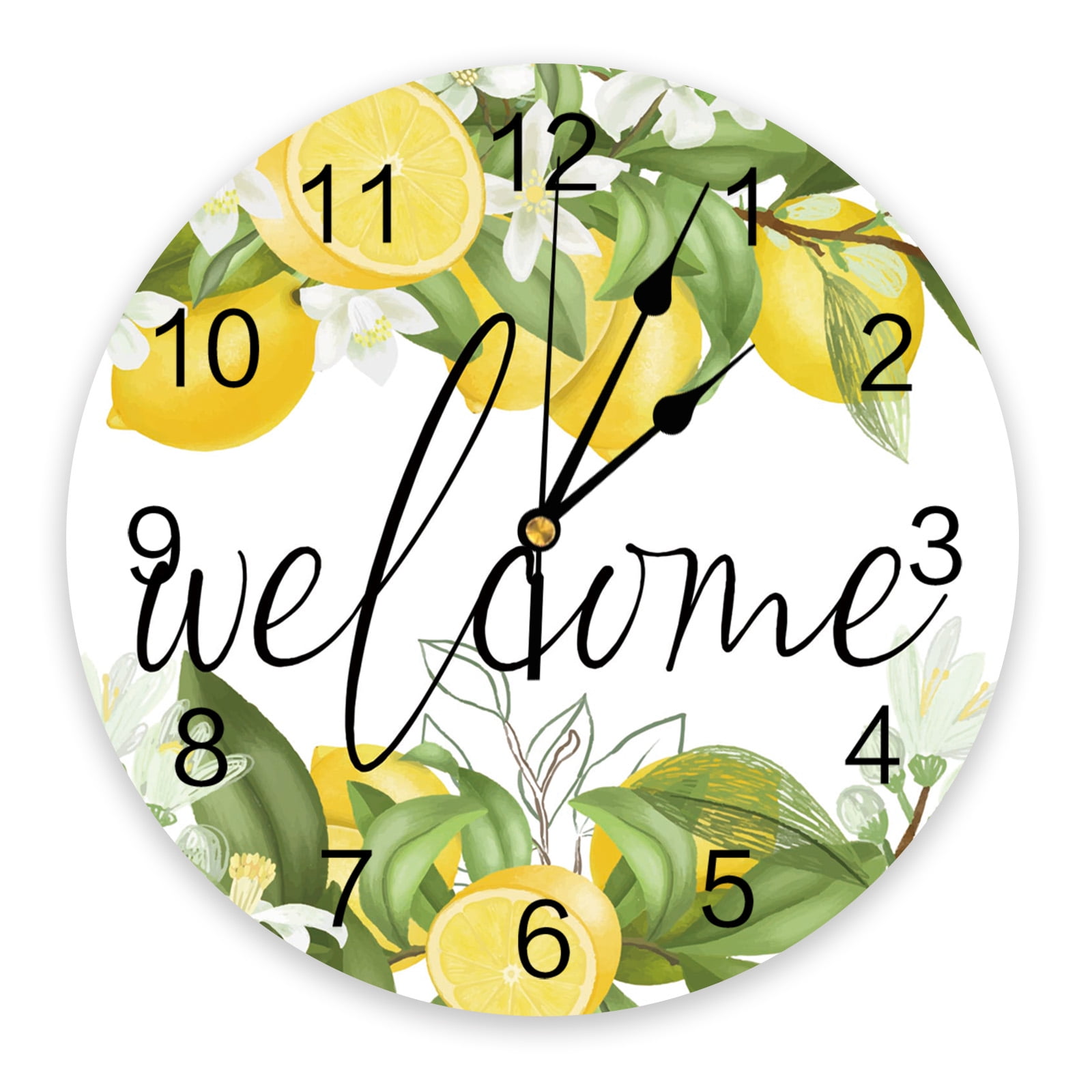 Lemon Summer Fruit Leaves Welcome PVC Wall Clock Modern Design Living ...