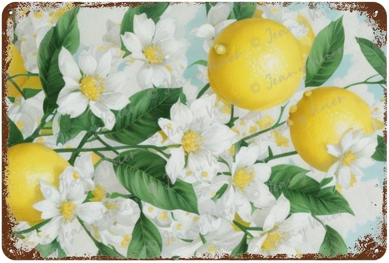 Lemon Summer Fruit Sign Lemon Leaf Greenery Tin Sign Vintage Man Cave ...