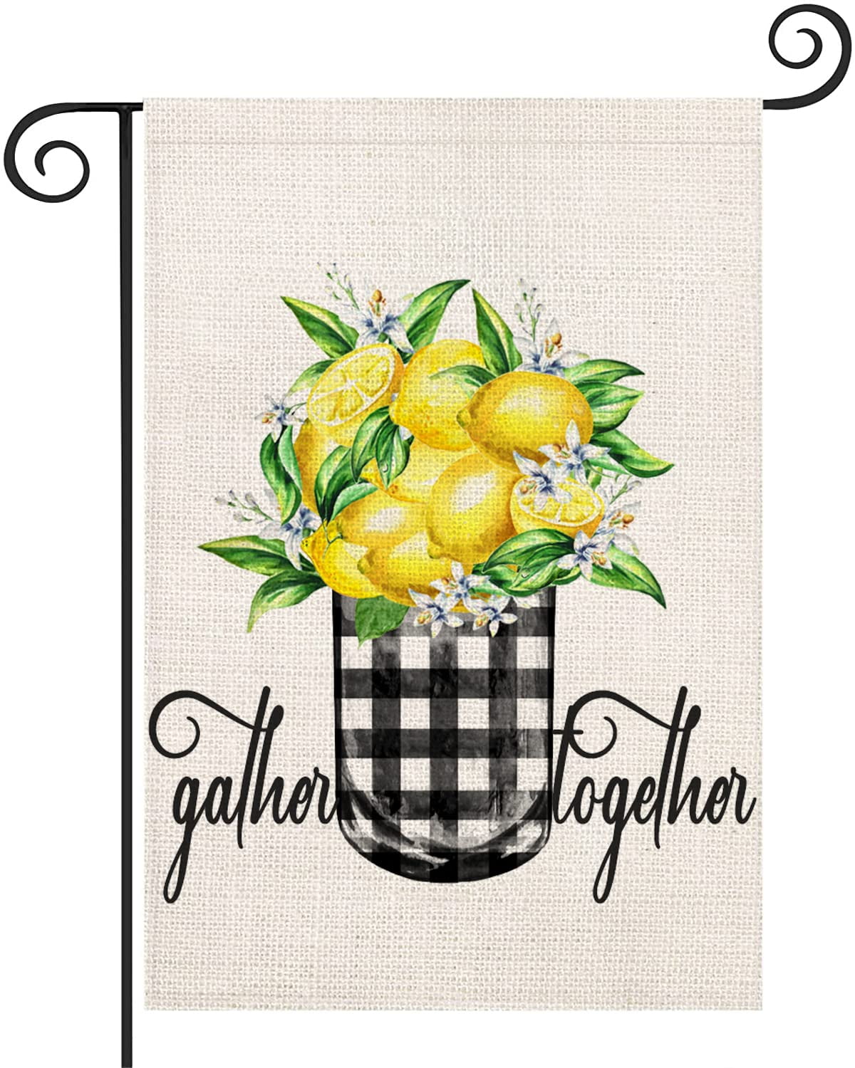Lemon Summer Garden Flag Double Sided, Black White Buffalo Check Plaid ...