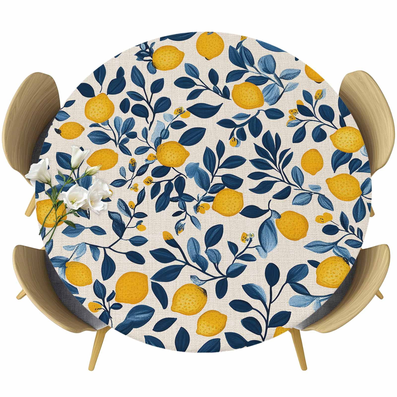 Lemon Summer Round Tablecloth 36-44 Inch Round Fitted Table Cloth with ...