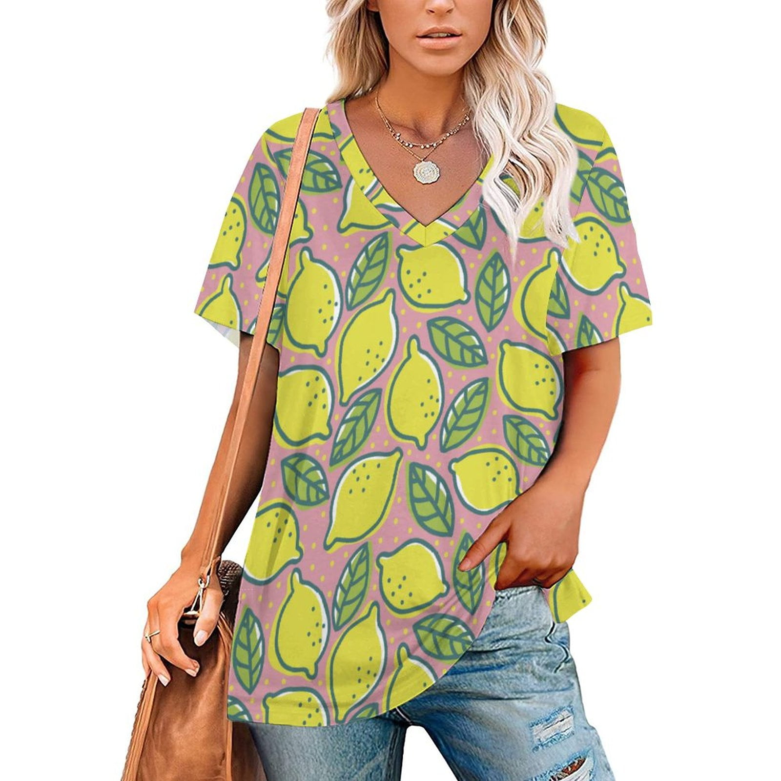 Lemon T Shirts for Women Short Sleeve Shirts V Neck Blouses Loose Fit ...