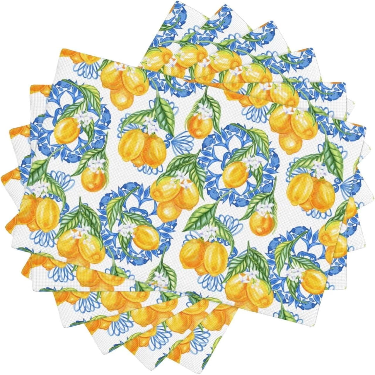 Lemon Table Placemats Set of 6 Blue Tile Country Summer Pleasantly Cool ...