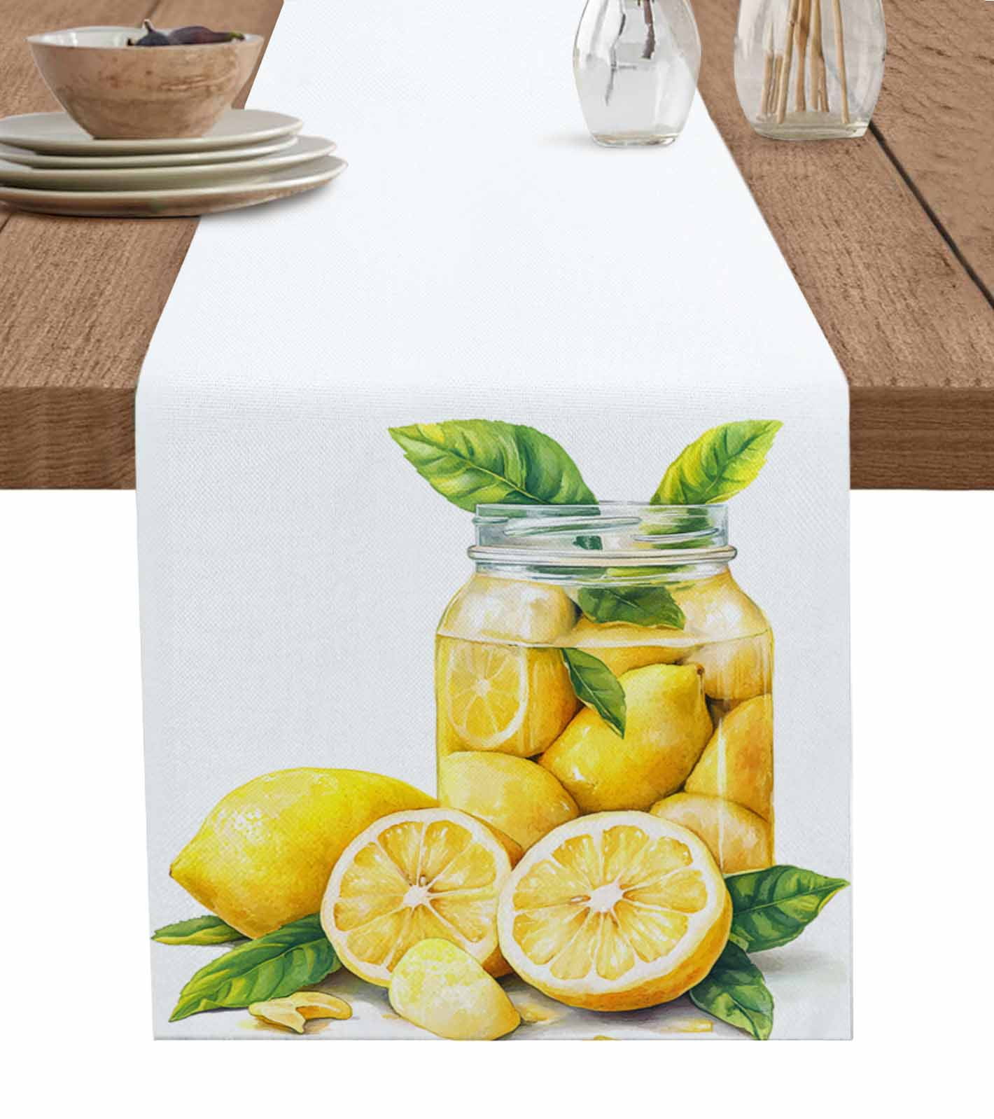 Lemon Table Runner 72 Inches, Country Bottle Fruit Yellow Summer ...
