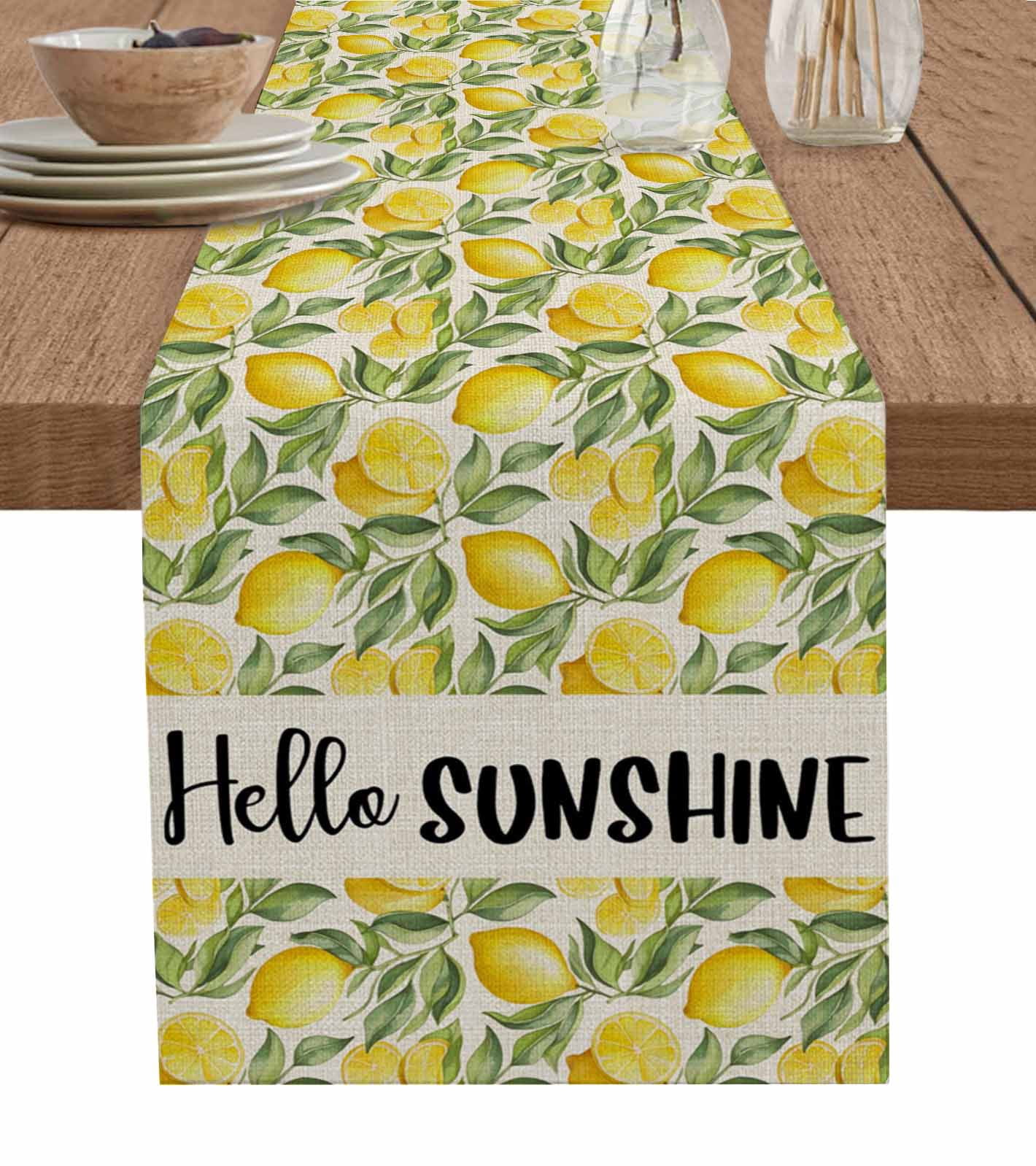 Lemon Table Runner 72 Inches, Summer Plant Country Vintage Yellow Fruit ...