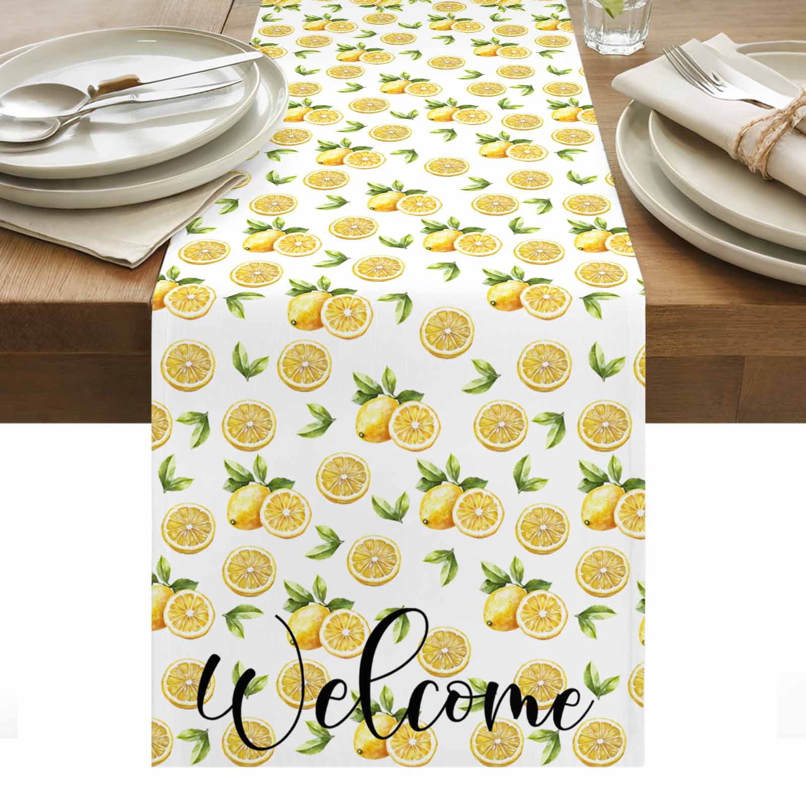 Lemon Table Runner - 90 Inch Long, Kitchen Dining Table Runner Dresser ...