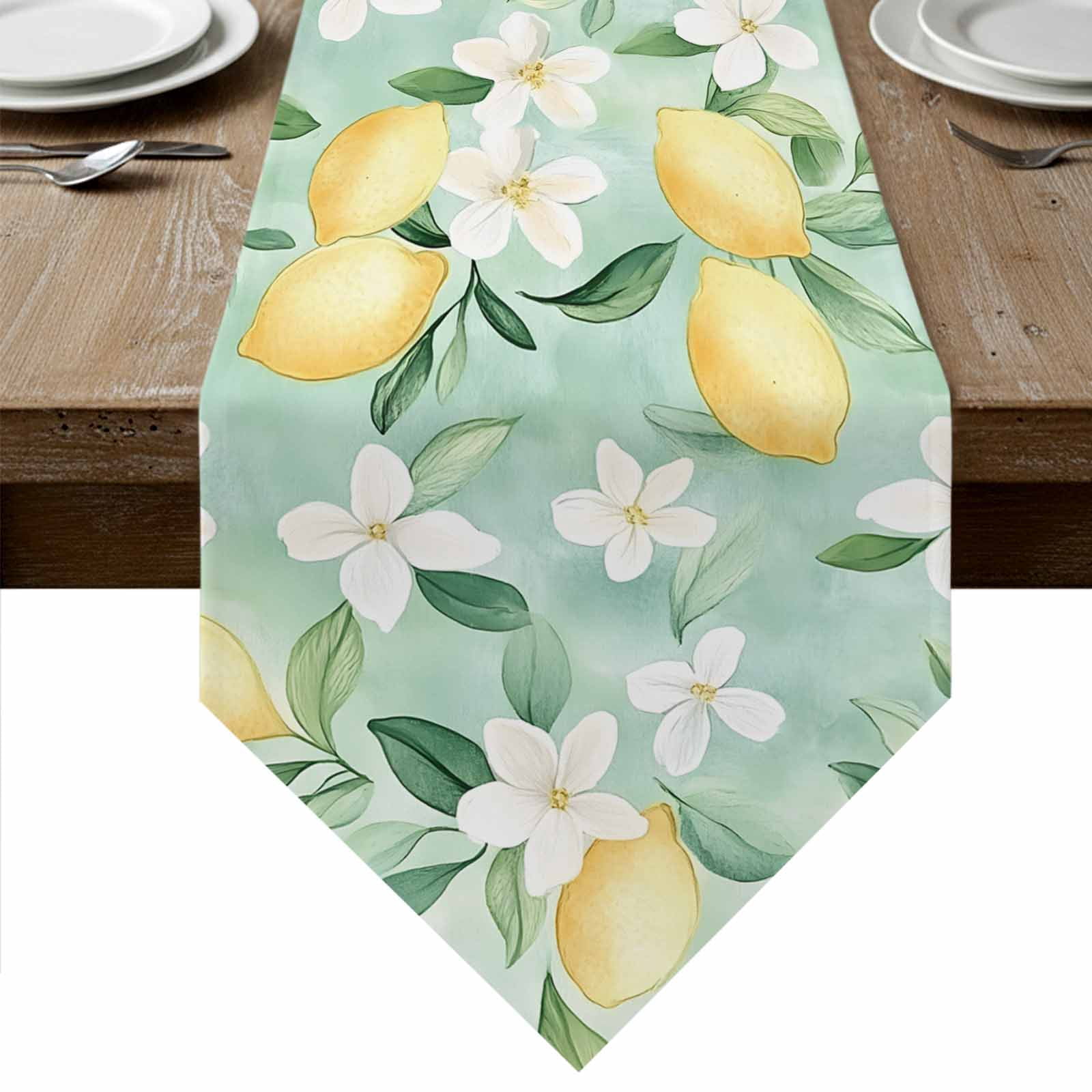 Lemon Table Runner Linen Burlap Table Runner 72 Inches Long White ...
