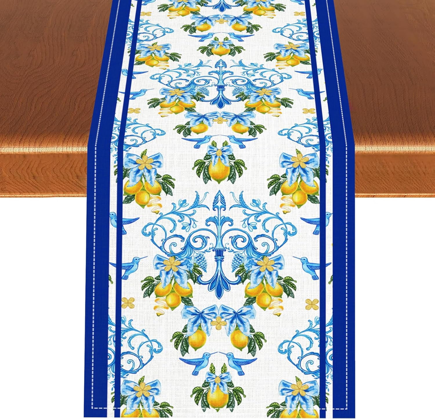 Lemon Table Runner, Summer Fruit Lemon Italian Blue Ceramic Vintage ...
