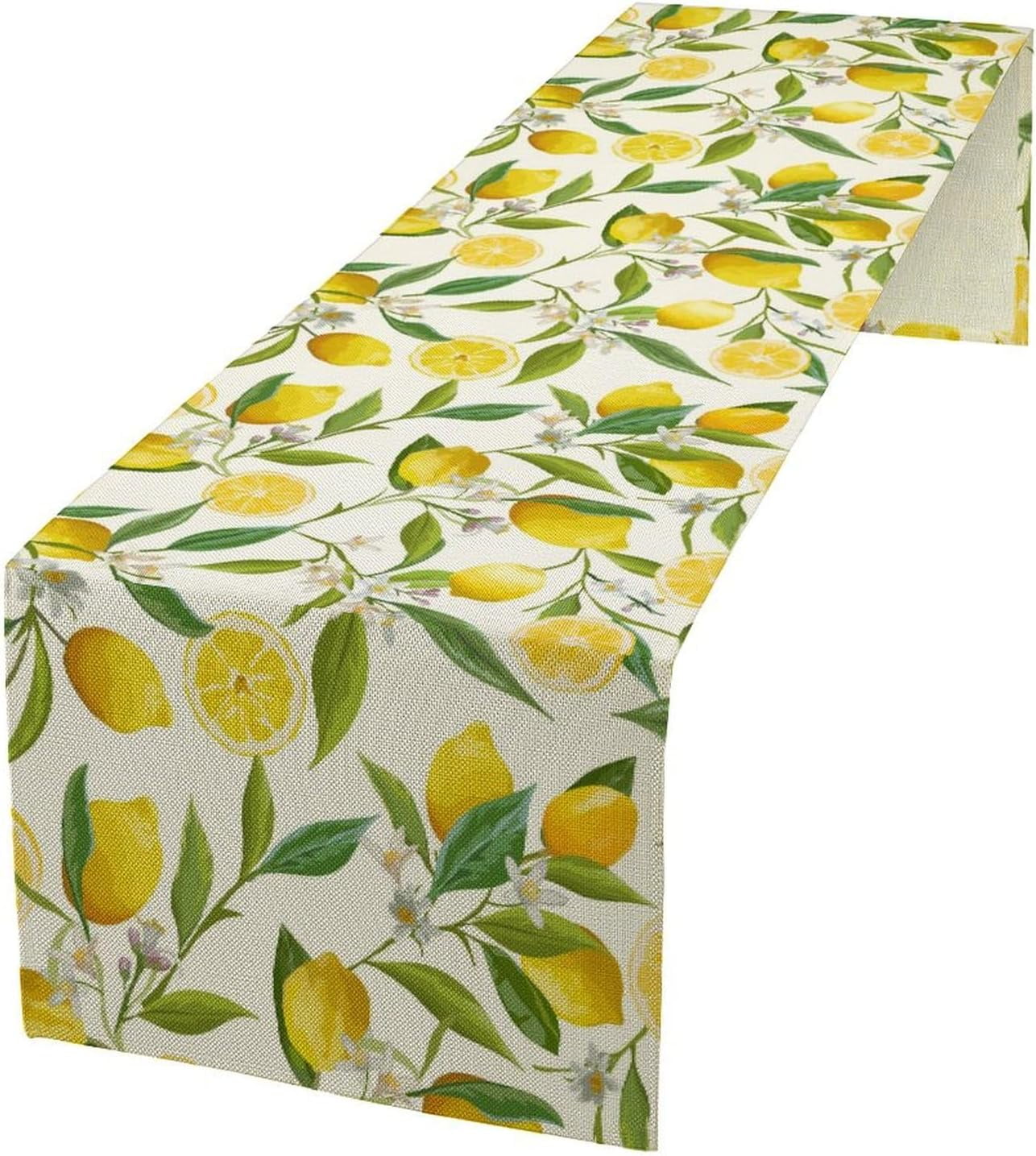 Lemon Table Runner, Summer Fruits Green Leaves Flower Plant Table ...