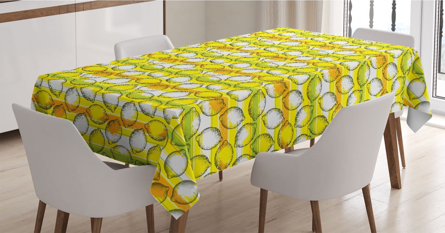 Lemon Tablecloth, Dotted Fresh Citrus Fruits Pattern with Horizontal ...