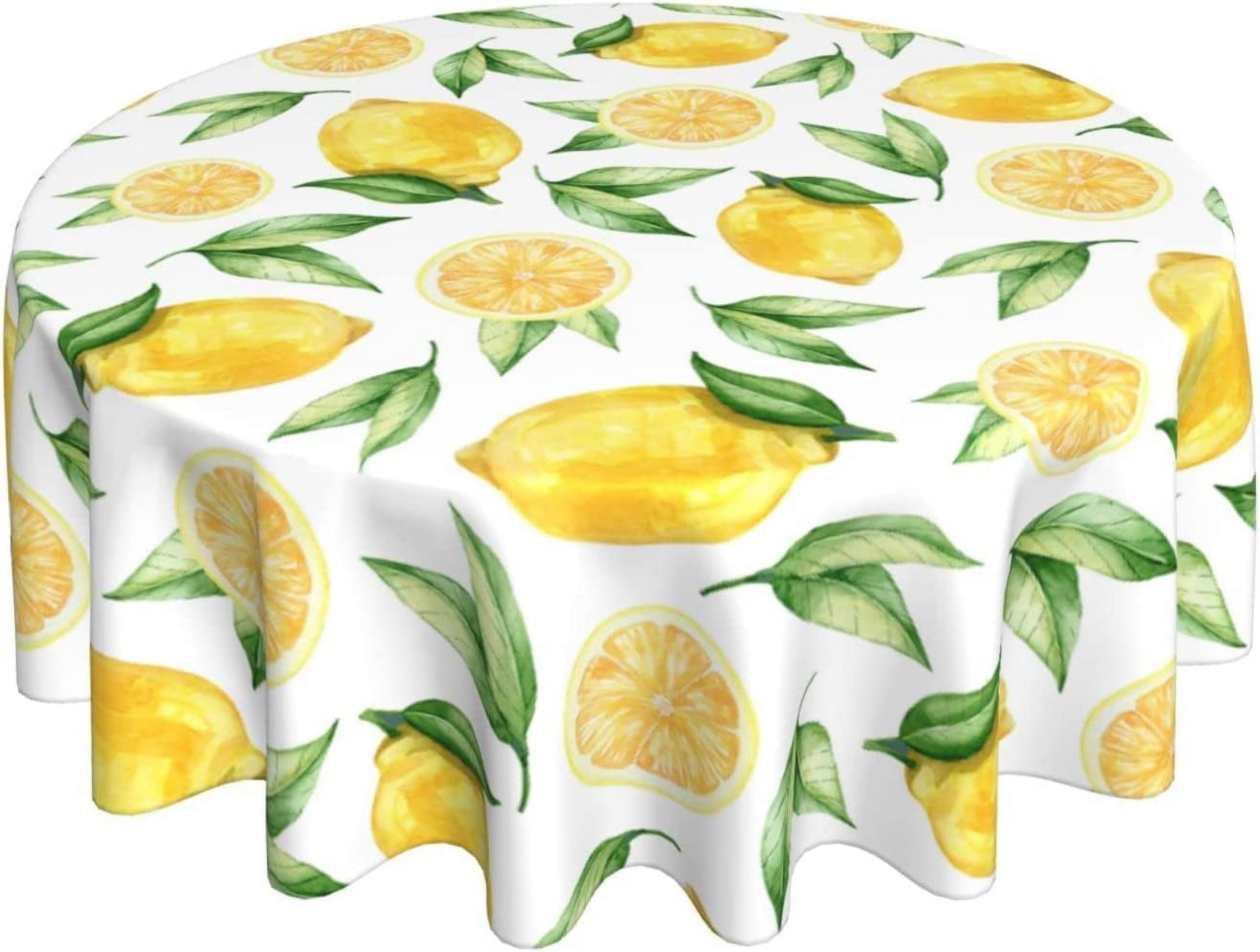 Lemon Tablecloth Round 60 Inch Ruitic Yellow Table Cloth Waterproof ...