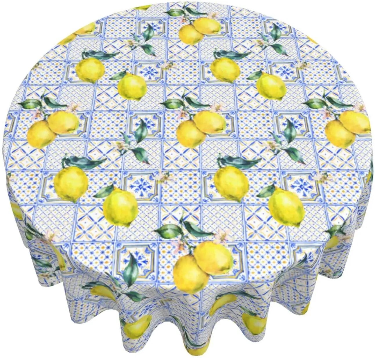 Lemon Tablecloth Round 60h Blue Floral Teal Table Cloth for Party Boho ...