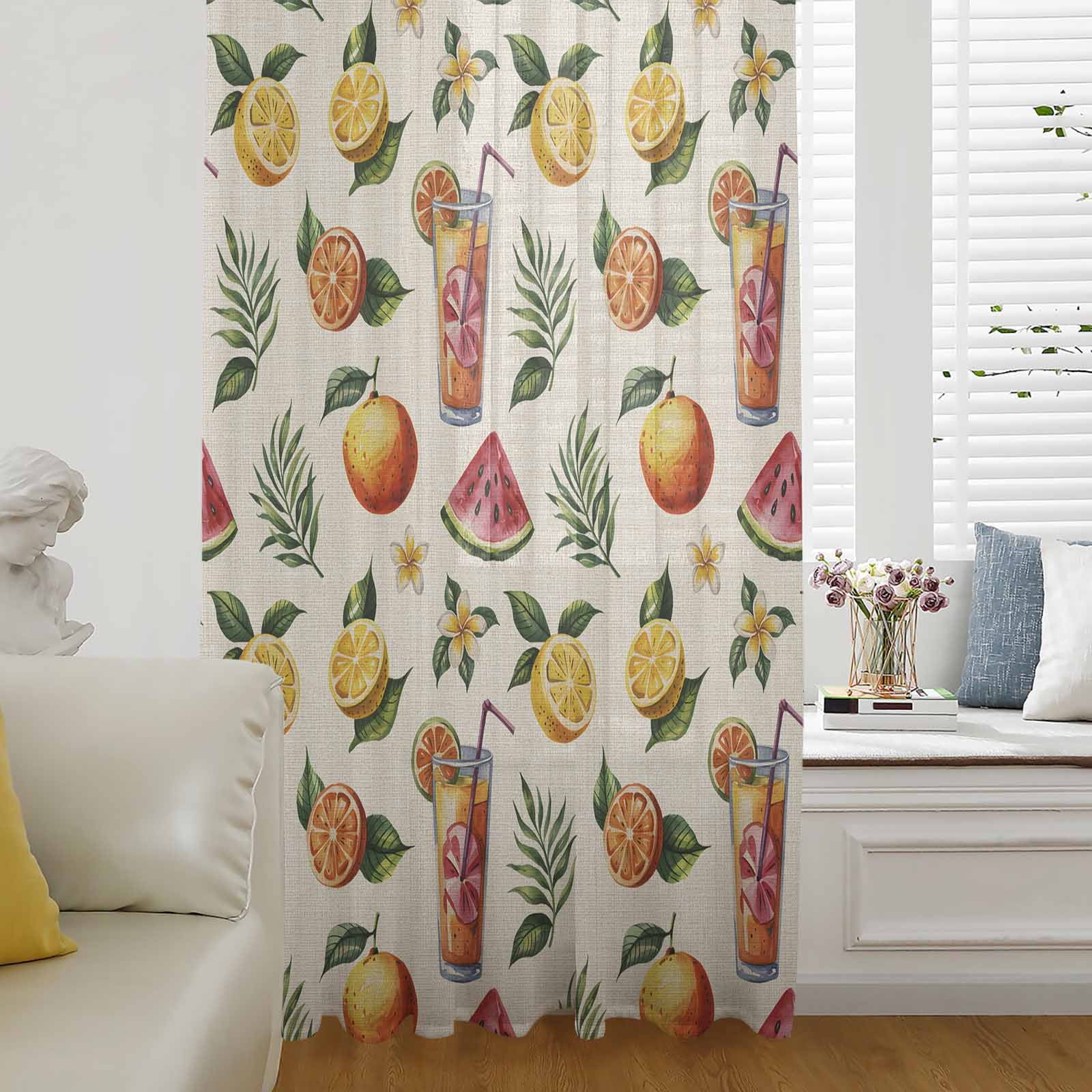 Lemon Tea Window Curtain 72 Inches Long,Country Summer Coconut Leaf ...