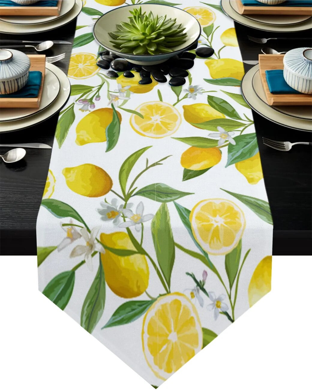Lemon Texture Watercolor Art Table Runners for Wedding Party Decoration ...