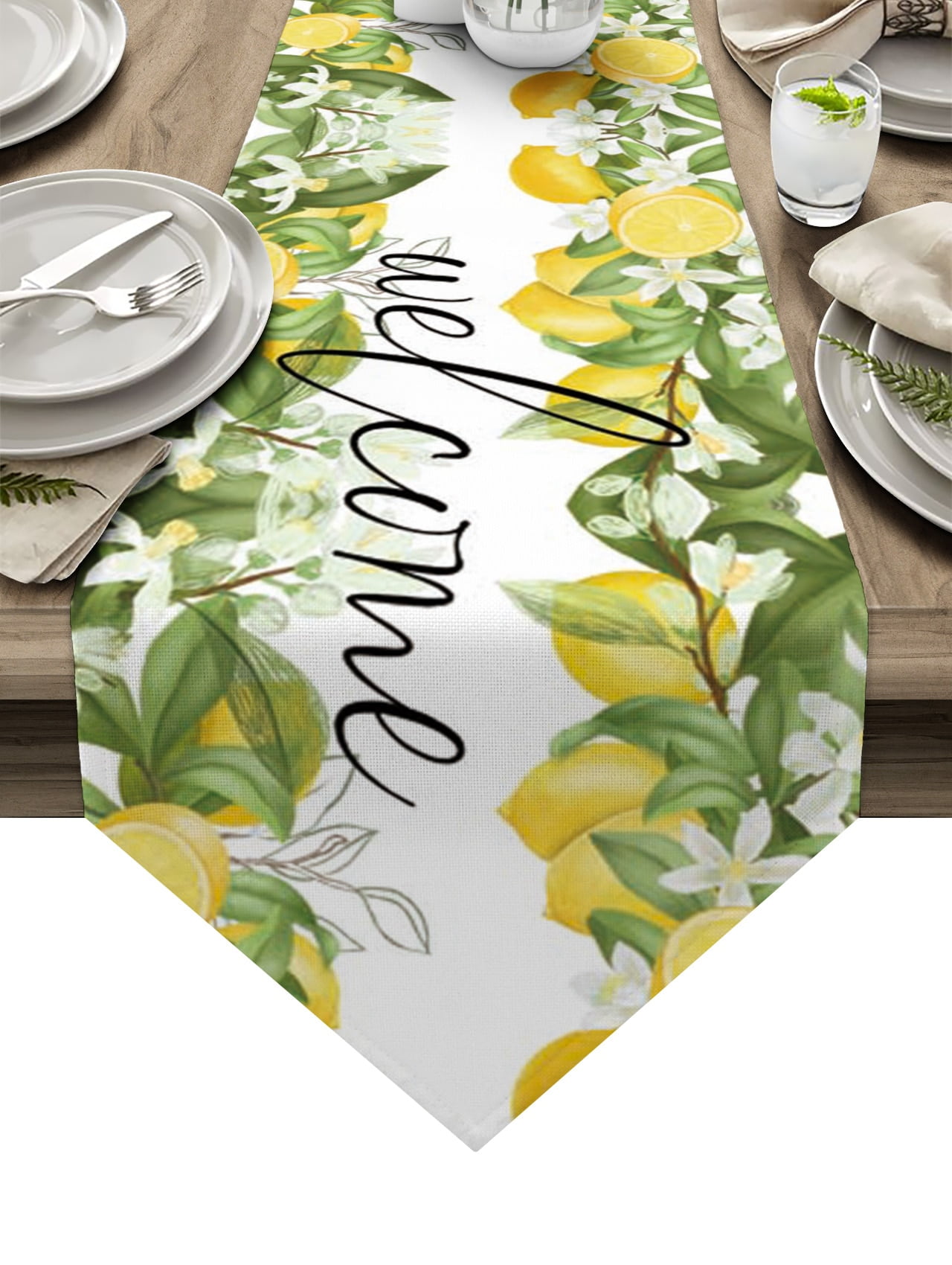 Lemon Texture Watercolor Art Table Runners for Wedding Party Decoration ...