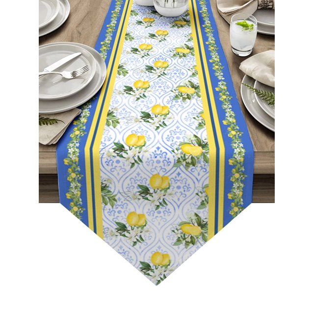 Lemon Texture Watercolor Art Table Runners for Wedding Party Decoration ...