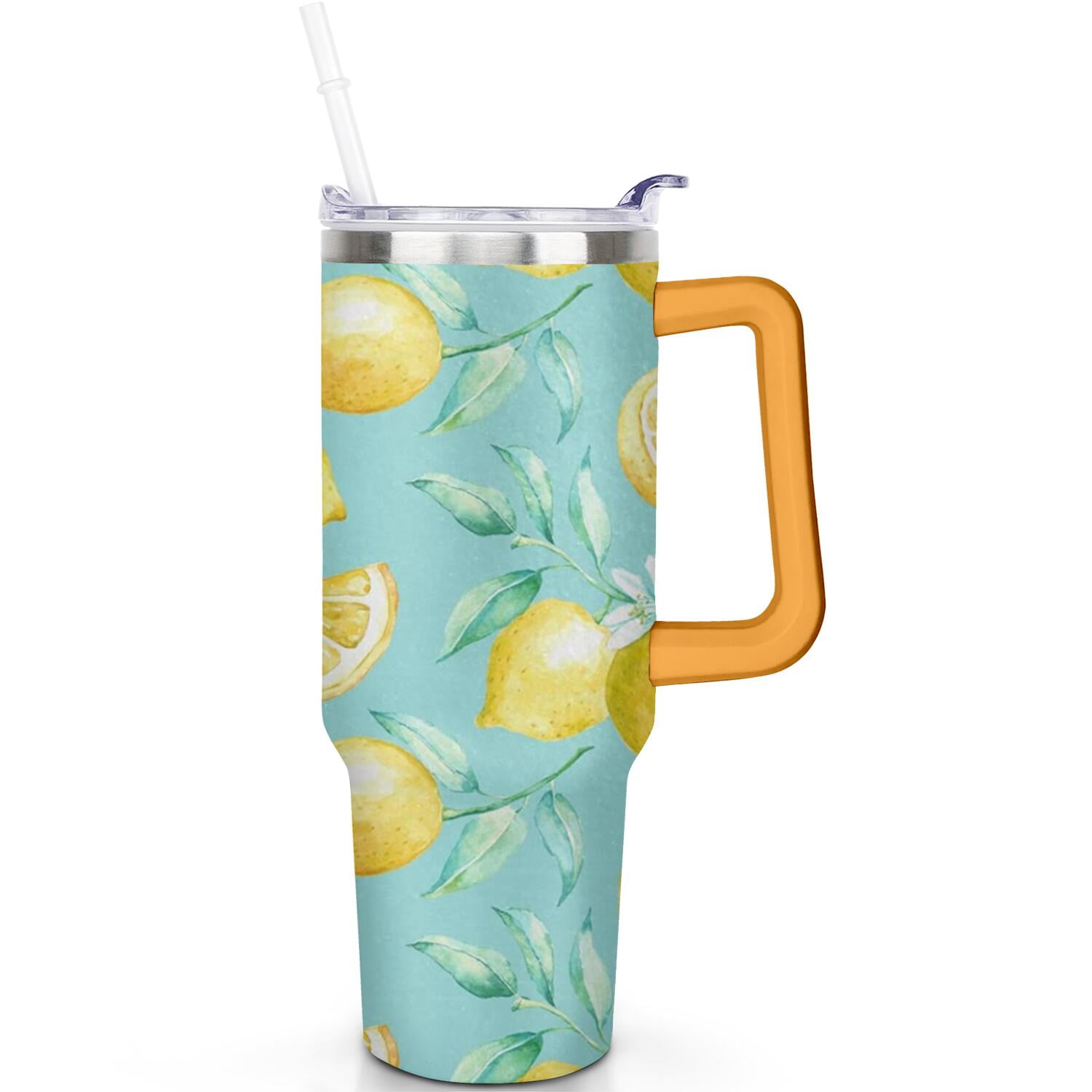 Lemon Theme 40 oz Tumbler with Handle & Straw 40oz Premium Lemon ...