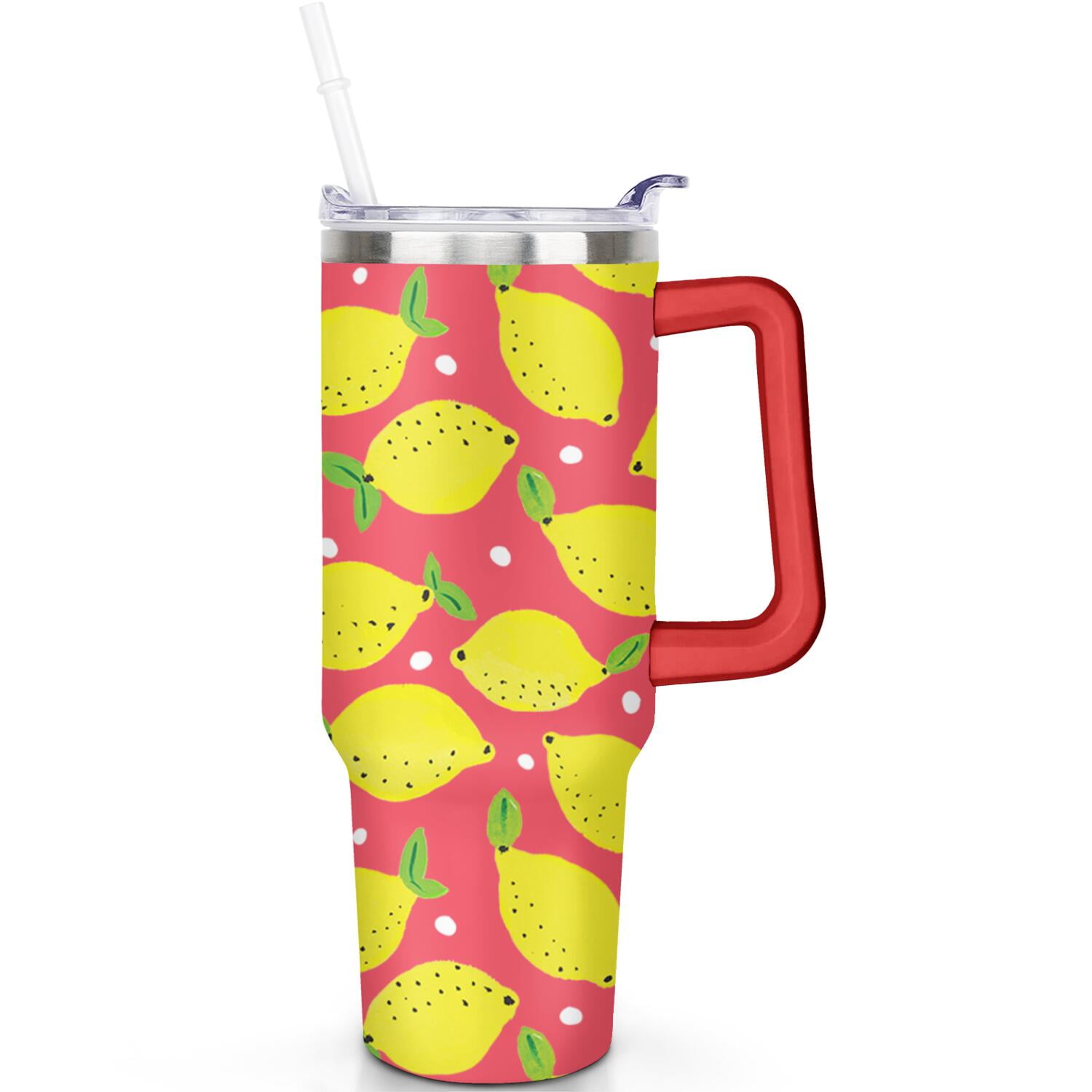 Lemon Theme 40 oz Tumbler with Handle & Straw 40oz Stylish Lemon ...