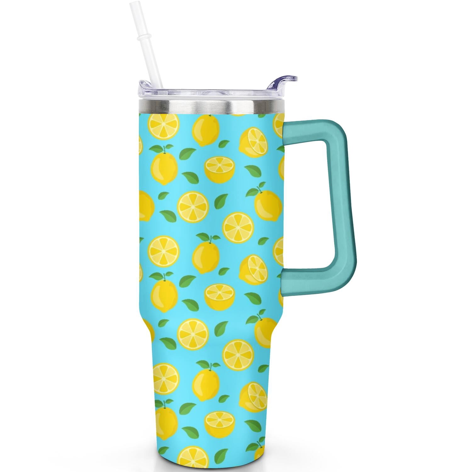Lemon Theme 40oz Tumbler with Handle & Spill Proof Lid 40 oz Lemon ...