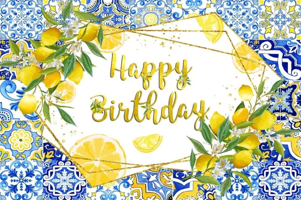 Lemon Theme Birthday Backdrop for Photography Blue Baroque Morocco ...