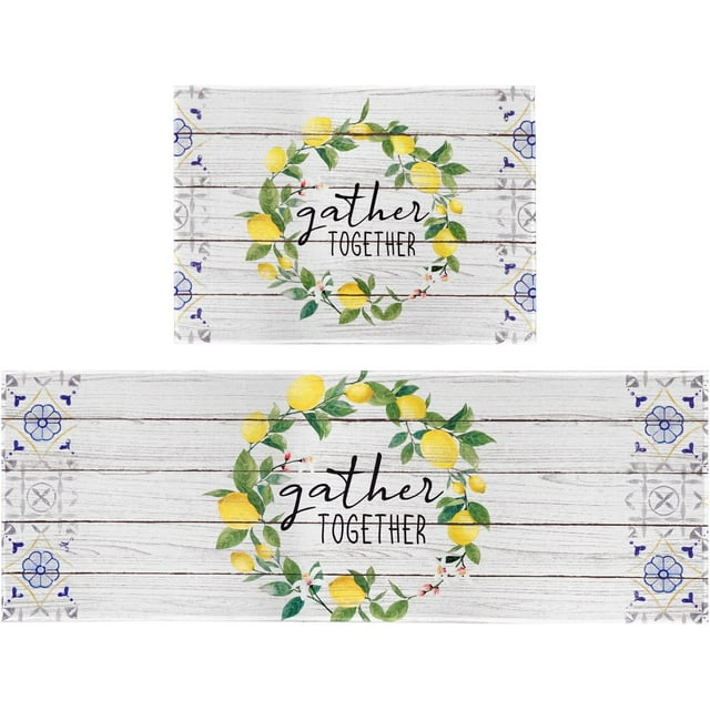 Lemon Themed Kitchen Rug Set,Farmhouse Kitchen Rugs Fruit Runner Rugs ...