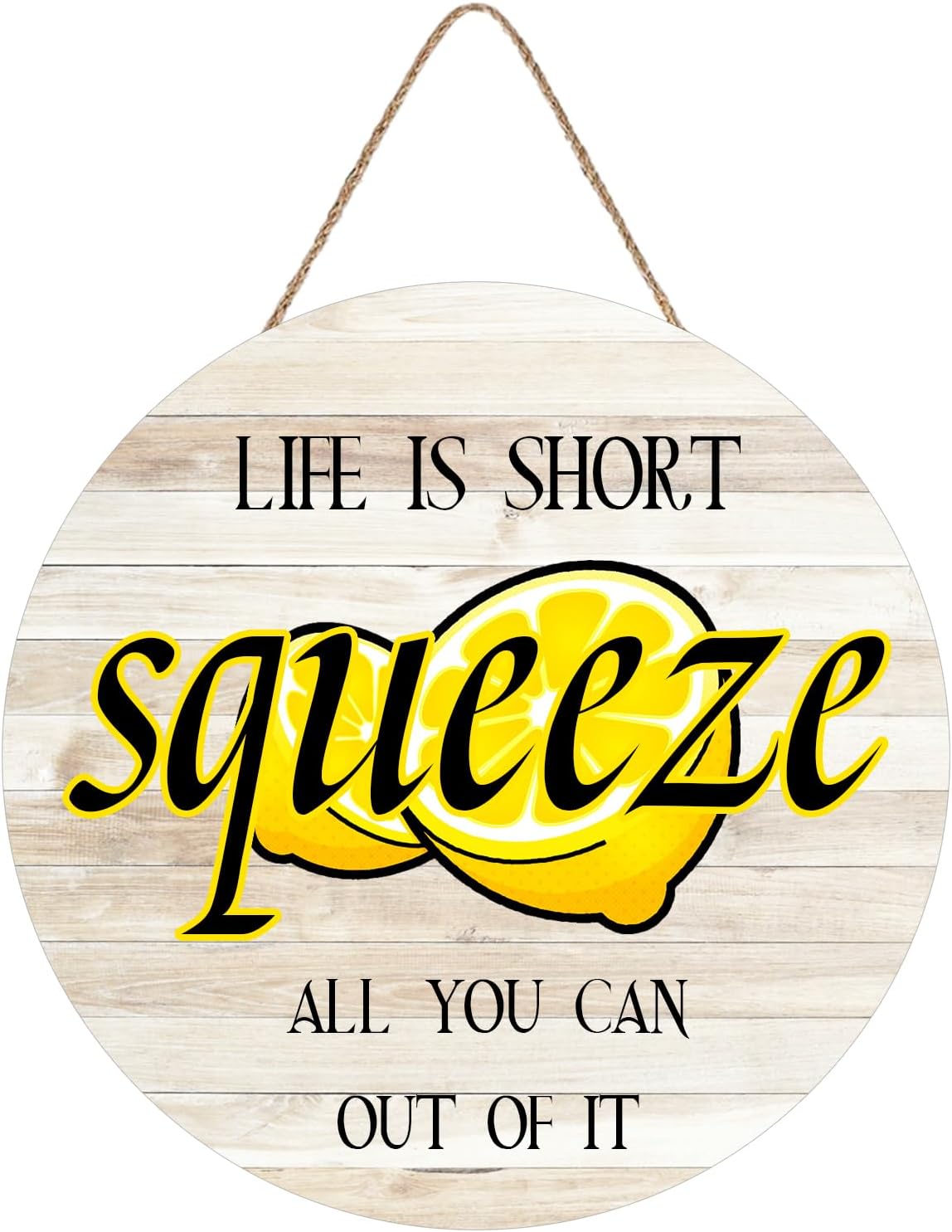 Lemon Themed Round Wooden Door Sign Decor,Inspirational Quote Life Is ...