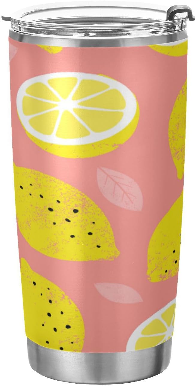 Lemon Themed Tumbler 20oz Stainless Steel - Double Wall Vacuum ...