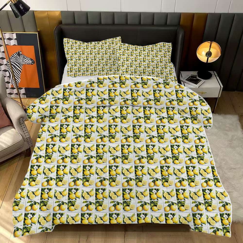 Lemon Tile Pattern Comforter Set Full Size Bedding Set For Travl ...