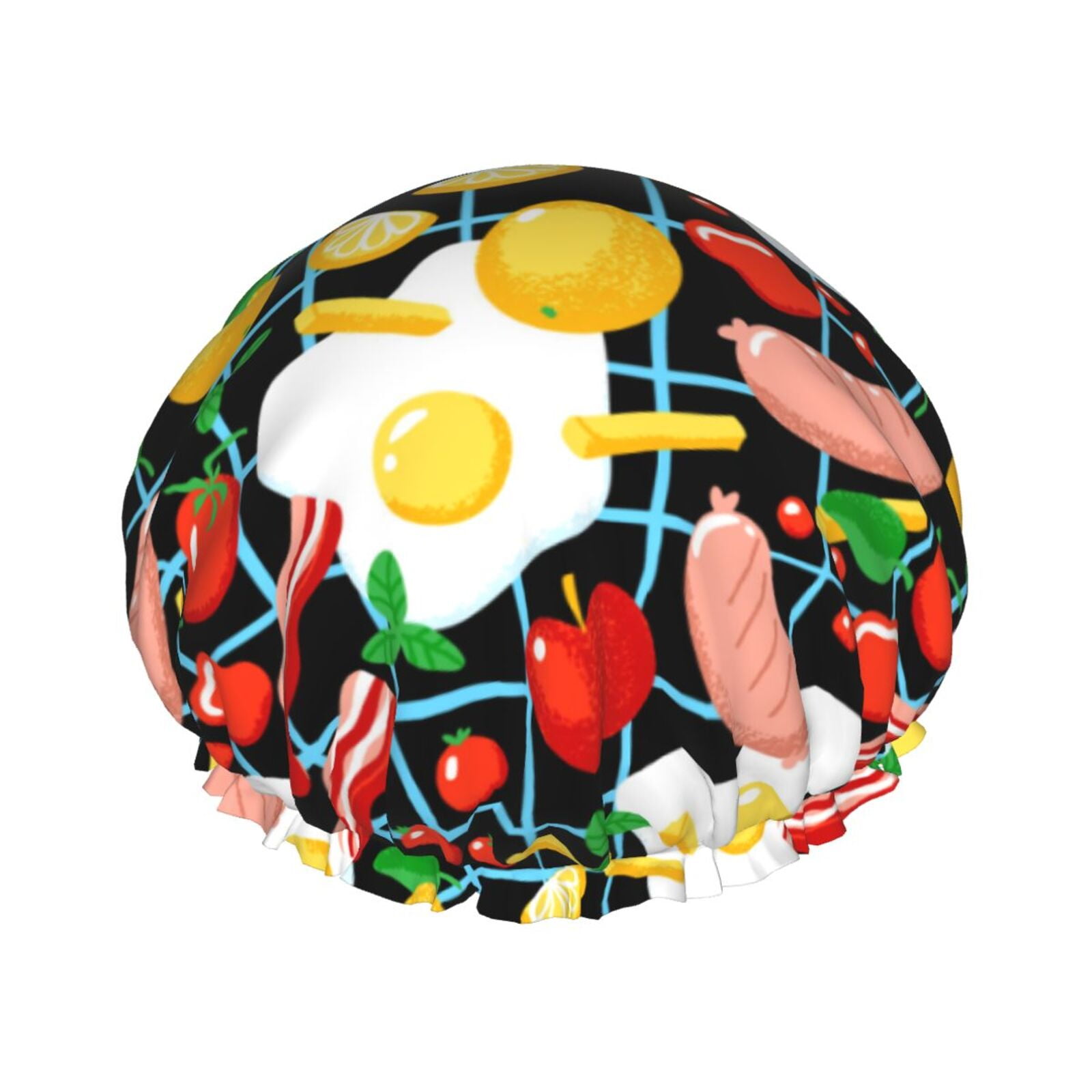 Lemon Tomato Potato Sausage Shower Cap for Women, Double Waterproof ...