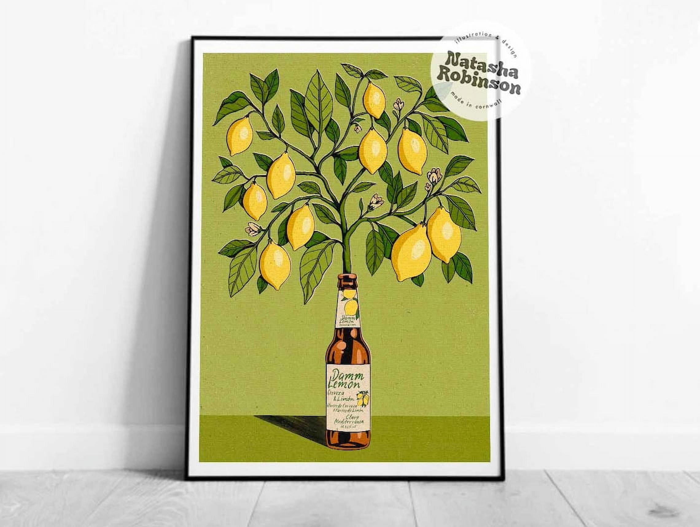 Lemon Tree And Beer, Spanish Limon Wall Art Home Decor Illustrated ...
