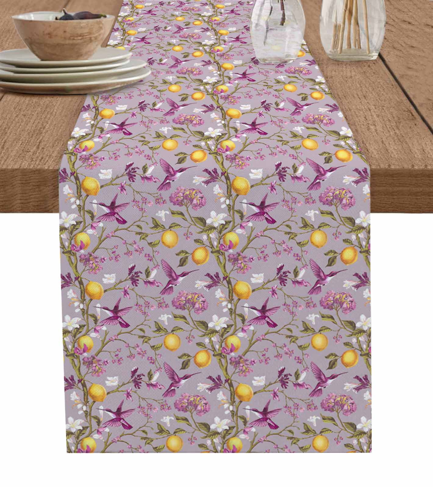 Lemon Tree Birds Burlap Cotton Table Runner 14x72 Inches Long, Yellow ...