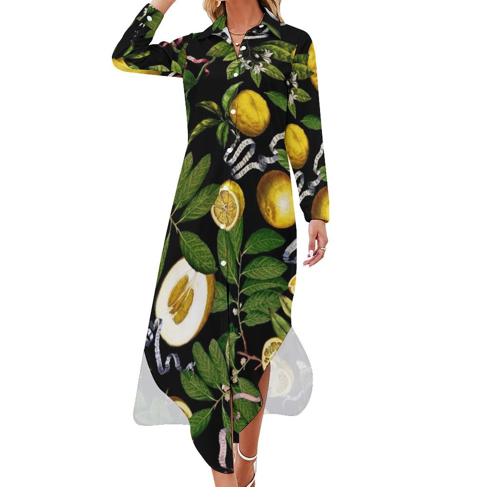 Lemon Tree - Black Long Sleeved Shirt Dress Dress woman Beachwear ...