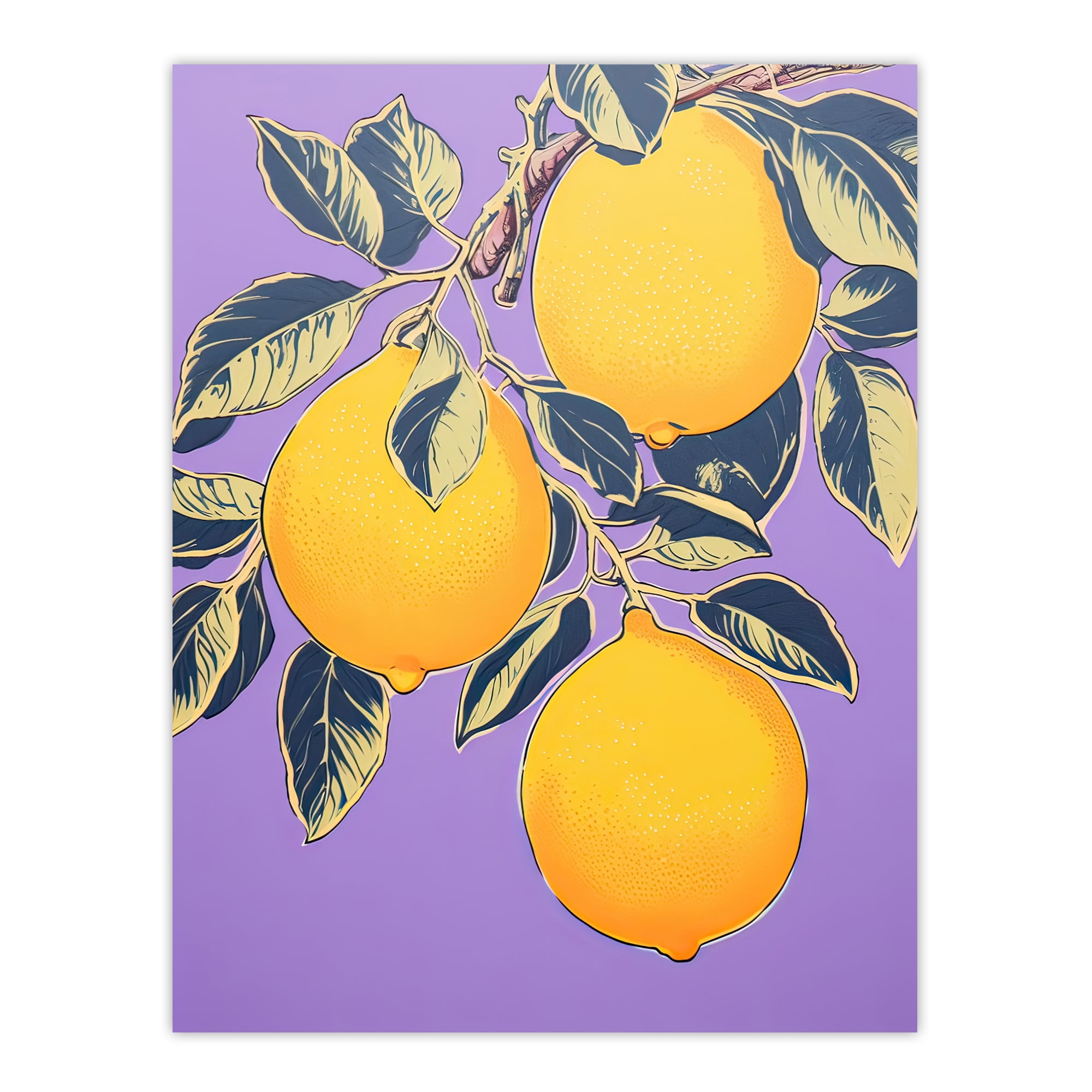 Lemon Tree Branch Vibrant Yellow Purple Green Kitchen Artwork Unframed ...