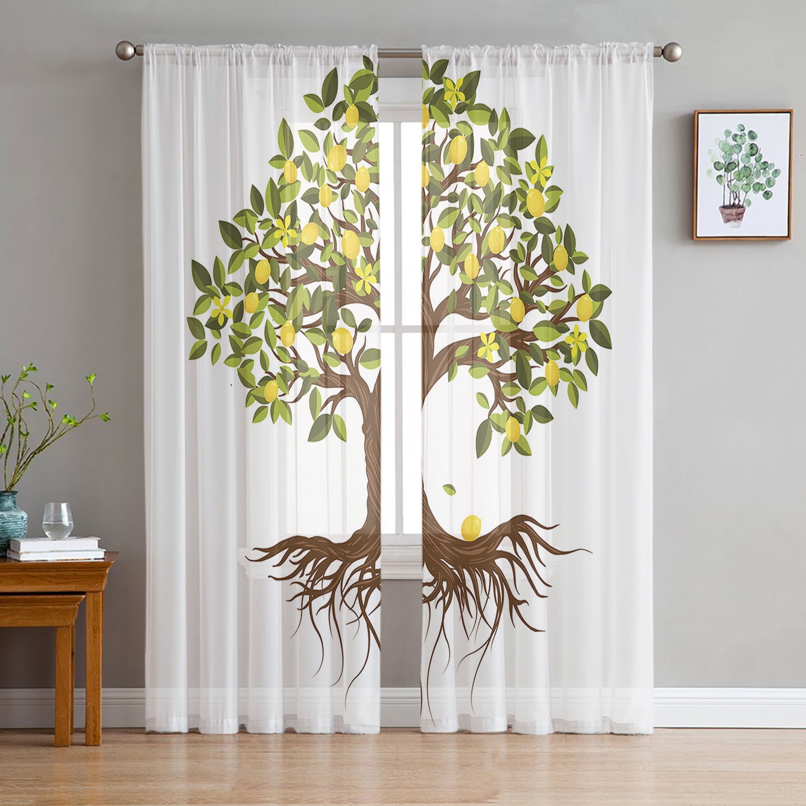 Lemon Tree Fruit Printed Curtains Drape Sheer Tulle Home ration Living ...