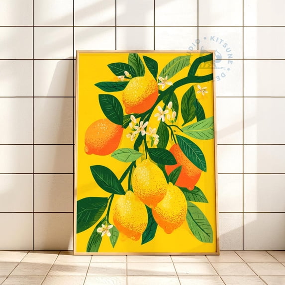 Lemon Tree Gouache Spring Kitchen Wall Art, Unframed Paper Print Size ...