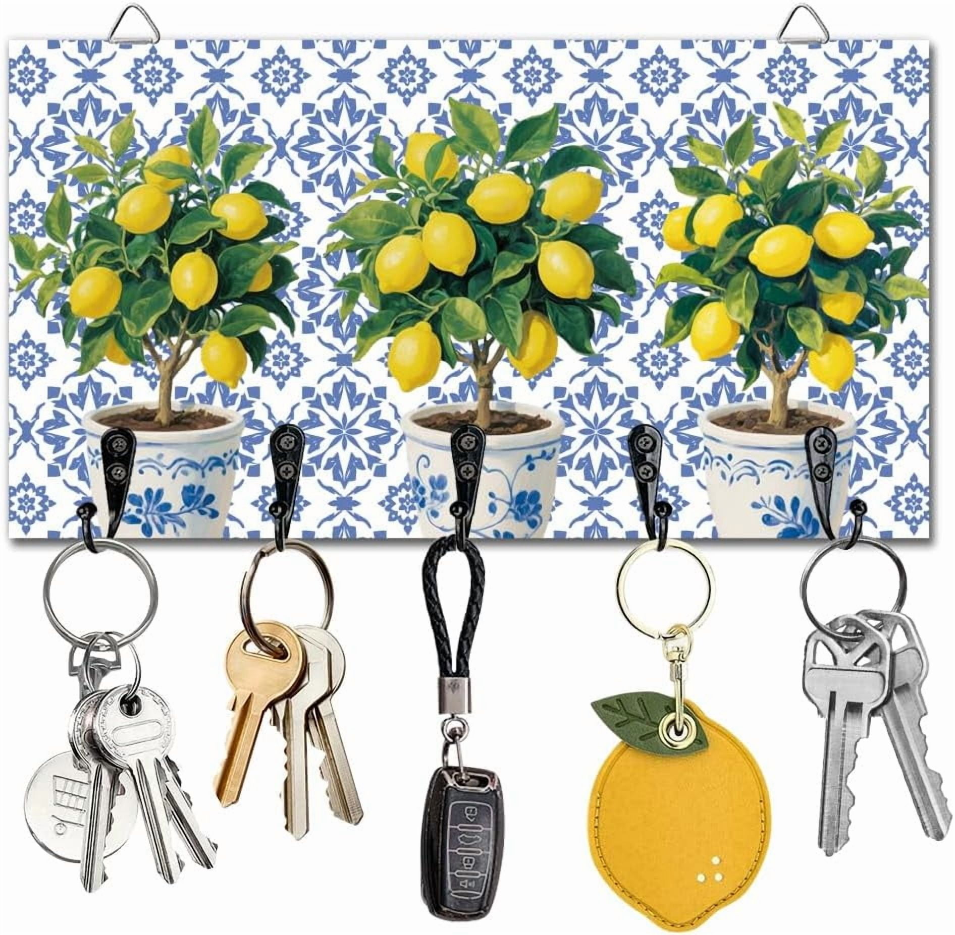 Lemon Tree Key Holder Key Hooks Wall Mounted Wooden Key Racks with 5 ...
