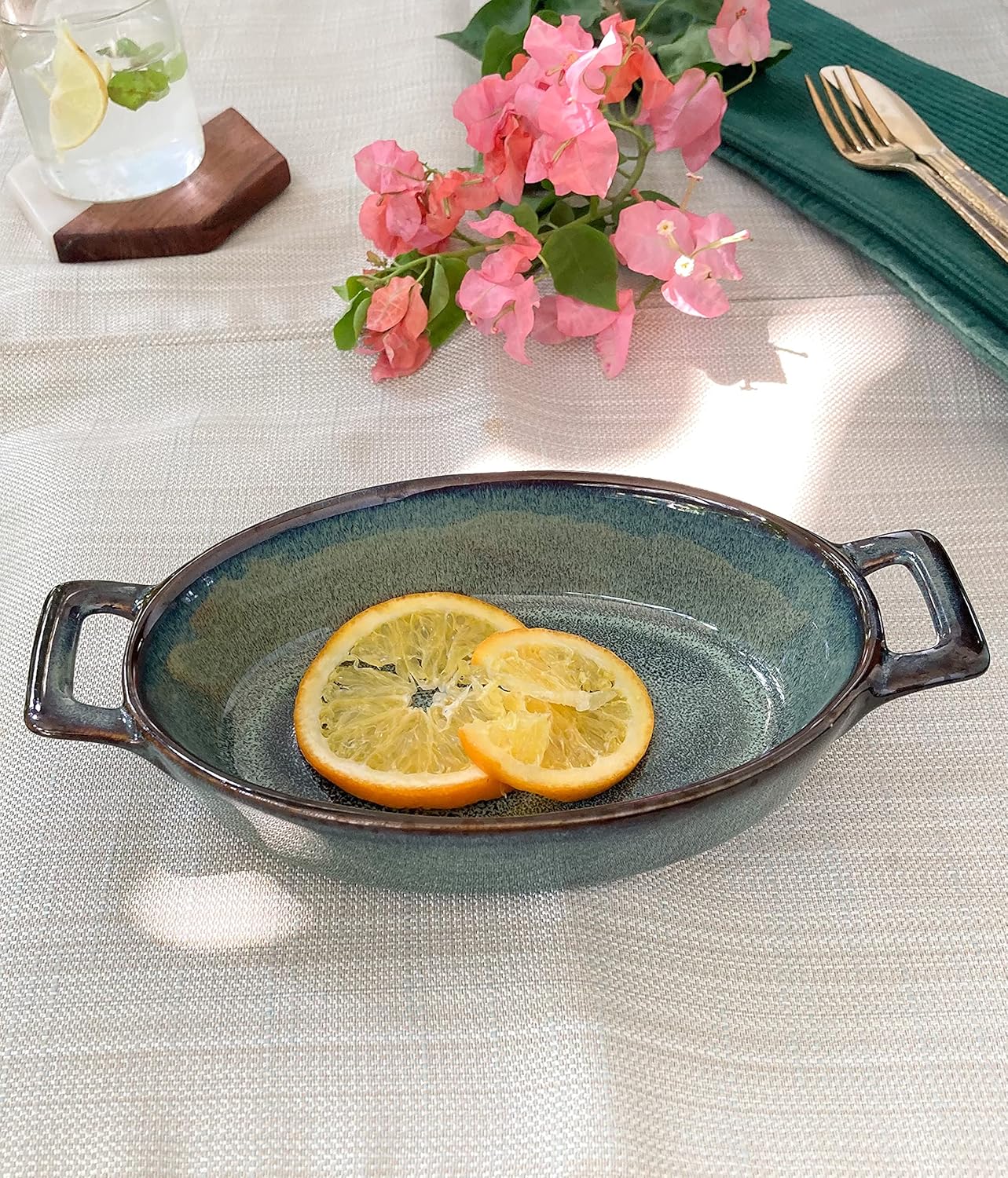 Lemon Tree Oval Ceramic Stoneware Small Serving Dish Bowl with Handle ...