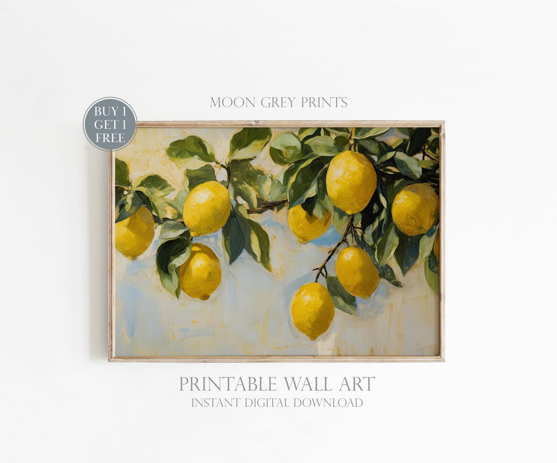 Lemon Tree Wall Art, Farmhouse Nostalgic Italian Summer Vintage Oil ...