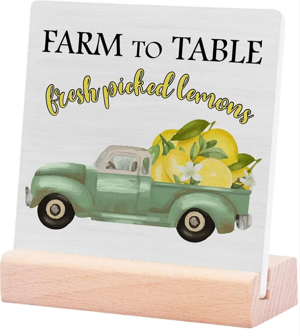 Lemon Truck Ceramic Table Plaque With Wooden Stand Desk Decorations ...