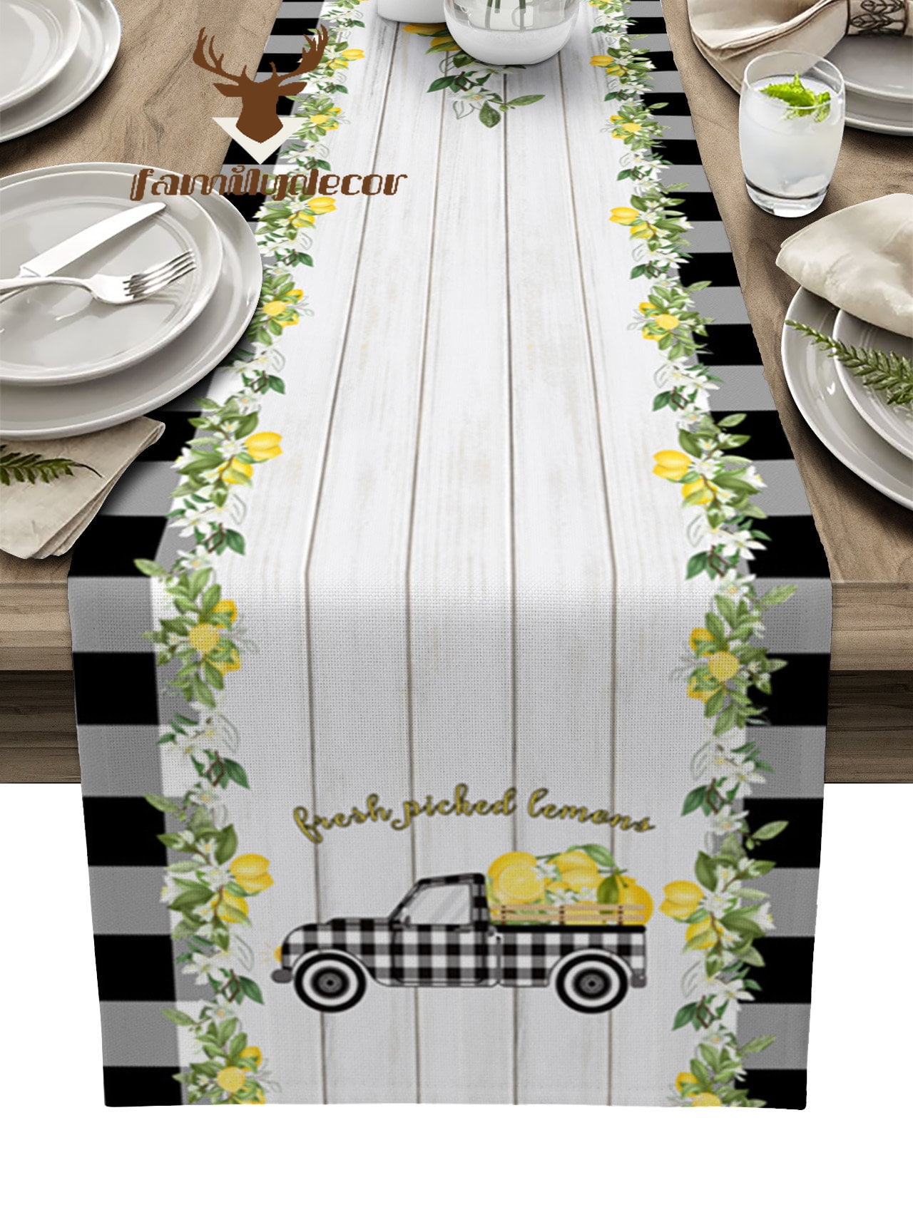 Lemon Truck Lattice Table Runner Home Wedding Table Flag Mat Table ...