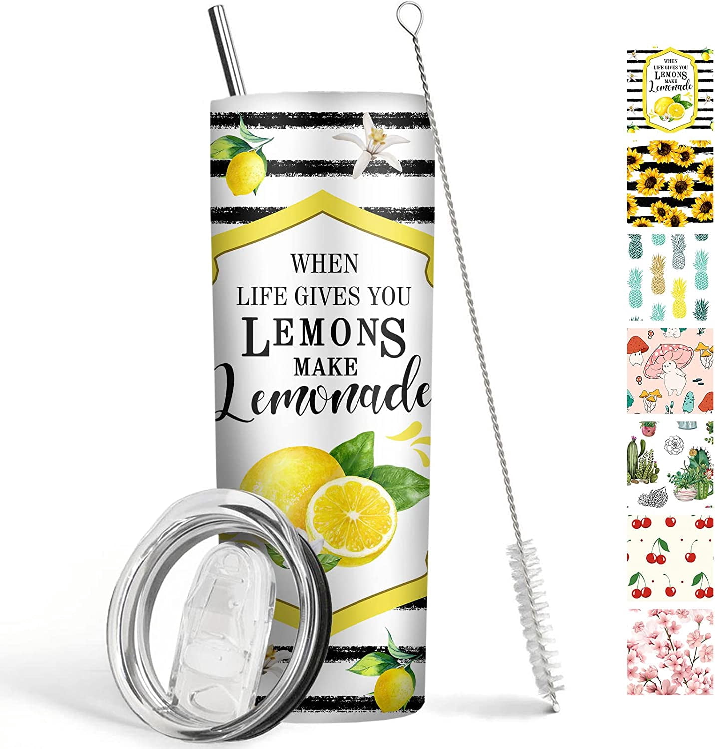 Lemon Tumbler 20 oz Travel Coffee Mug Lemon Summer Skinny Tumblers with ...