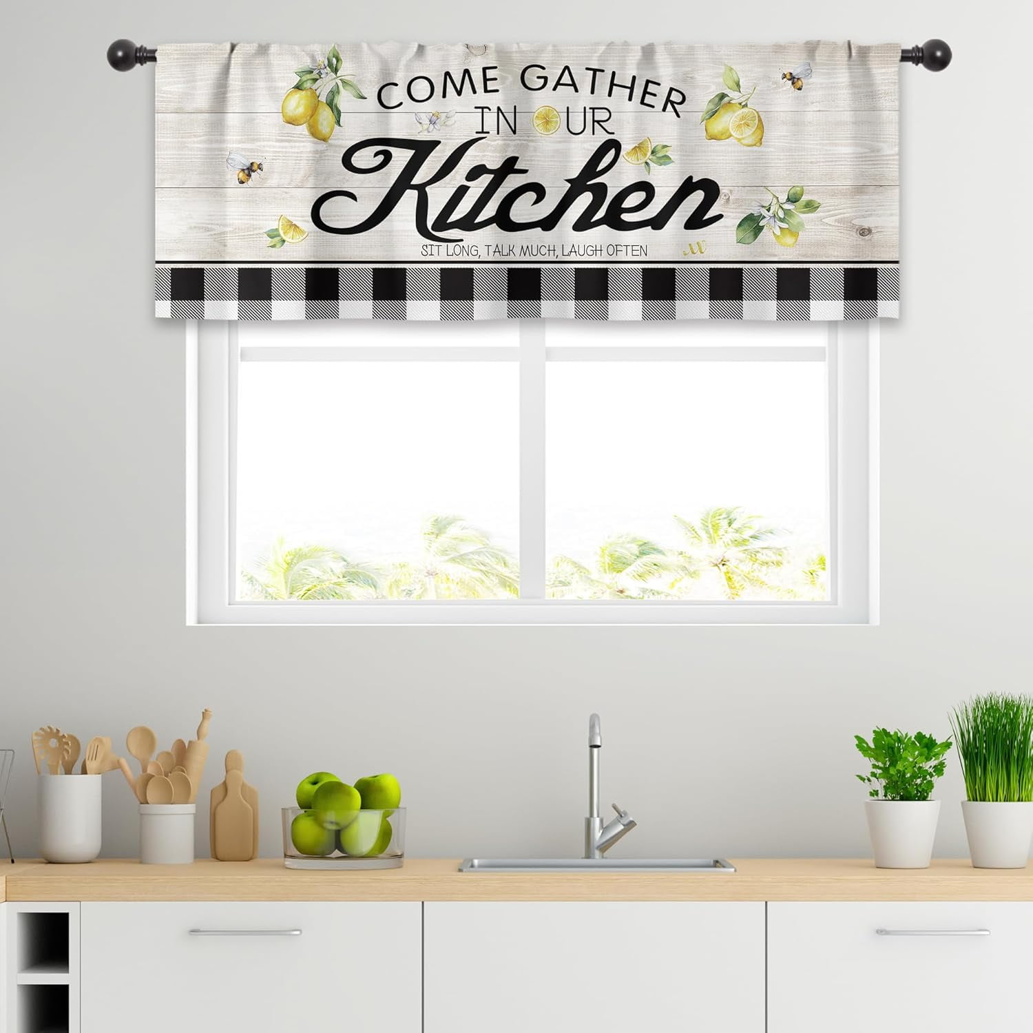 Lemon Valance for Windows Rustic Curtains for Kitchen 52Wx18H Inch Rod ...