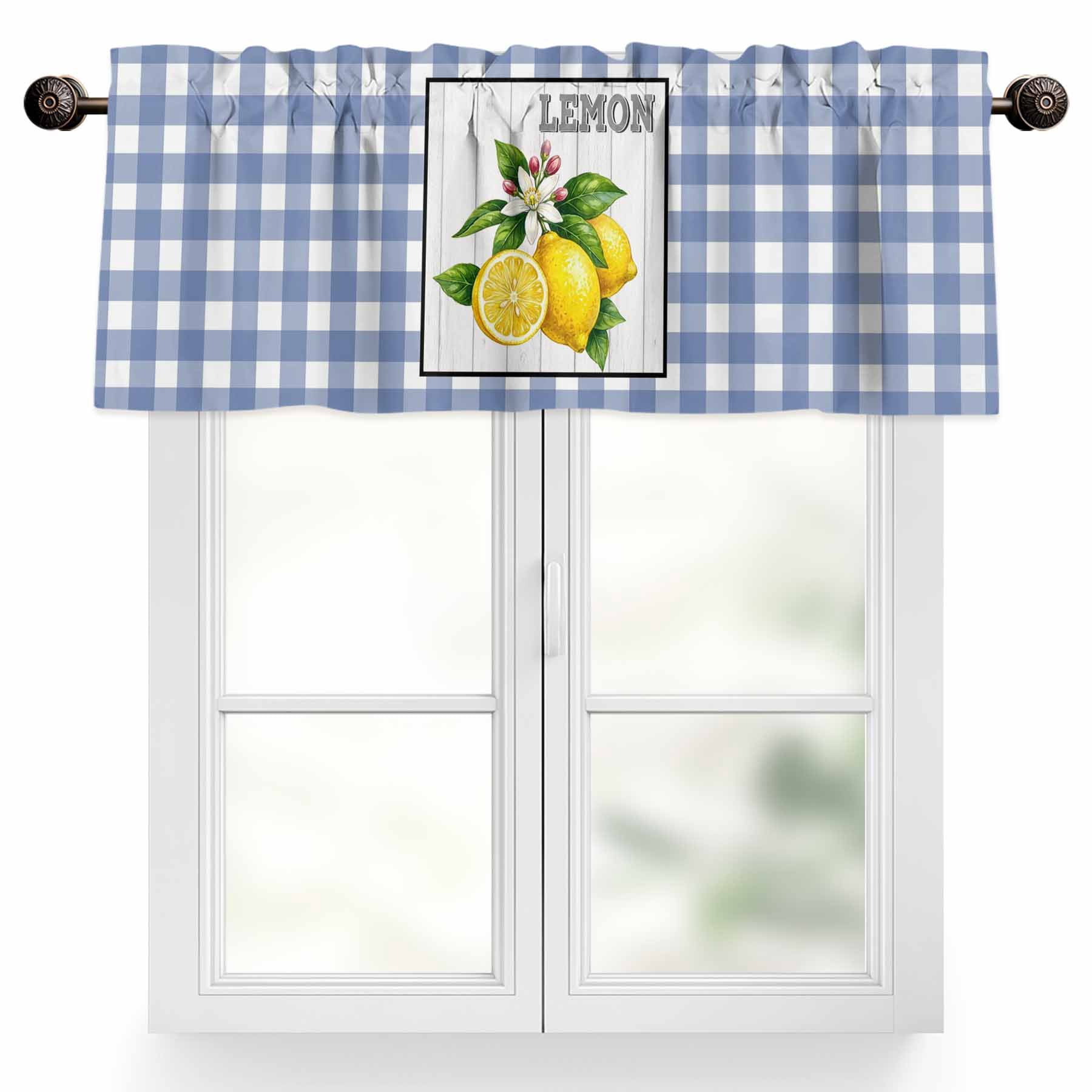 Lemon Valances for Windows Summer Fruit Floral Wood Grain Blue Plaid ...