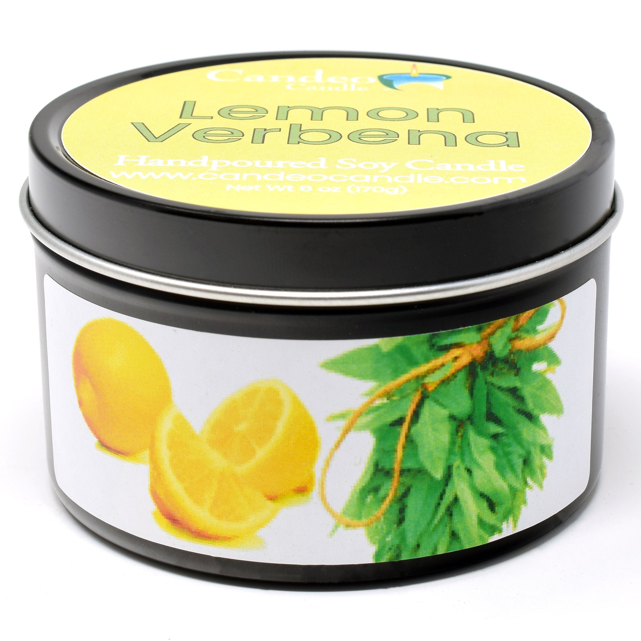 Candeo Candle, Lemon Verbena Soy Candle, 6oz Tin, Clean Herbal ...
